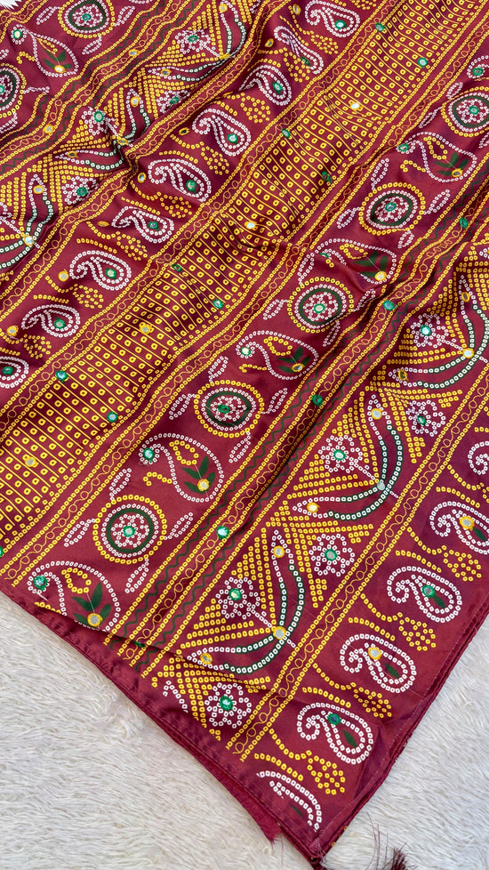 Kasumbo Bandhani Saree with Mirror Work – Lazree Sarees